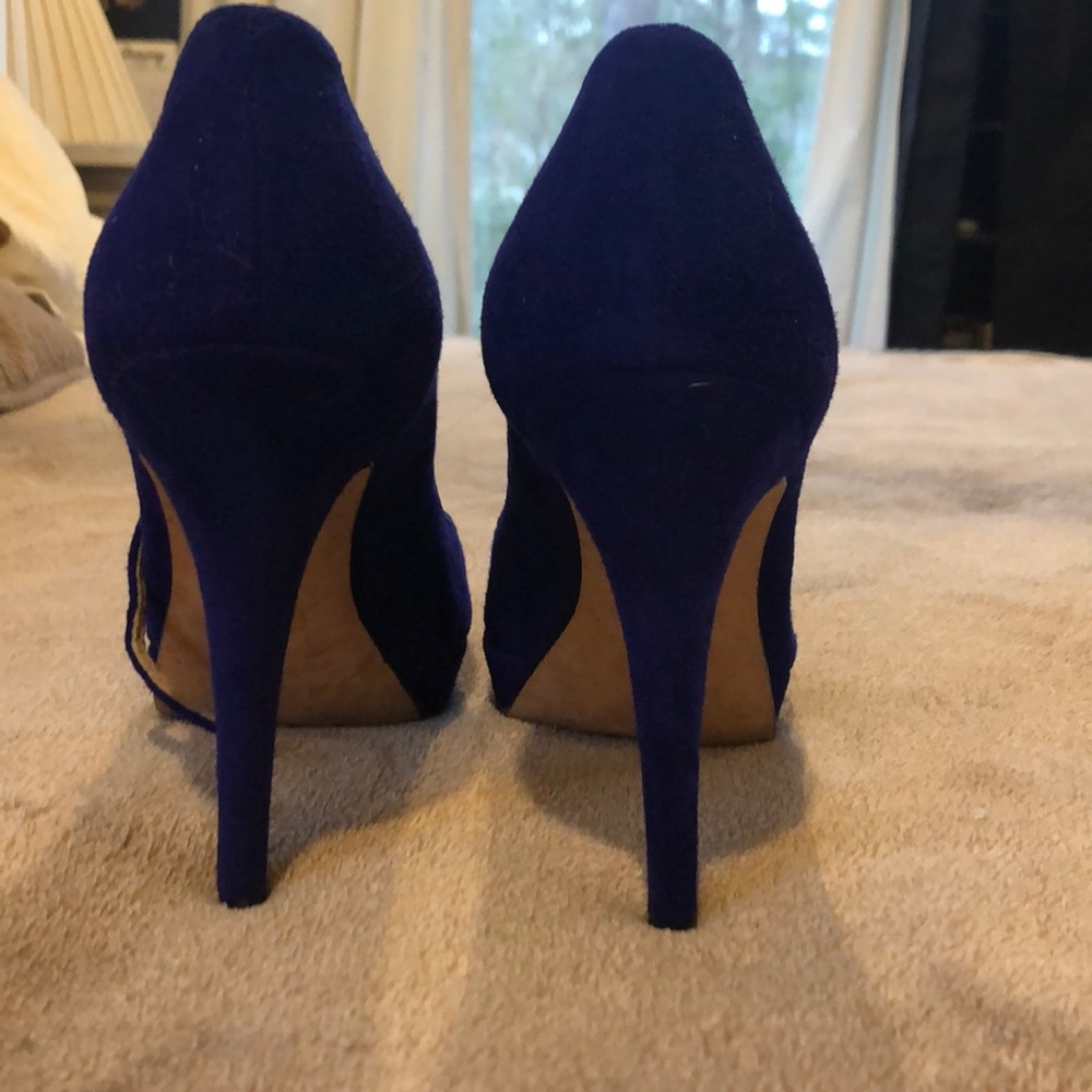 Boutique 9 Blue Suede Peep Toe Pumps - Gem